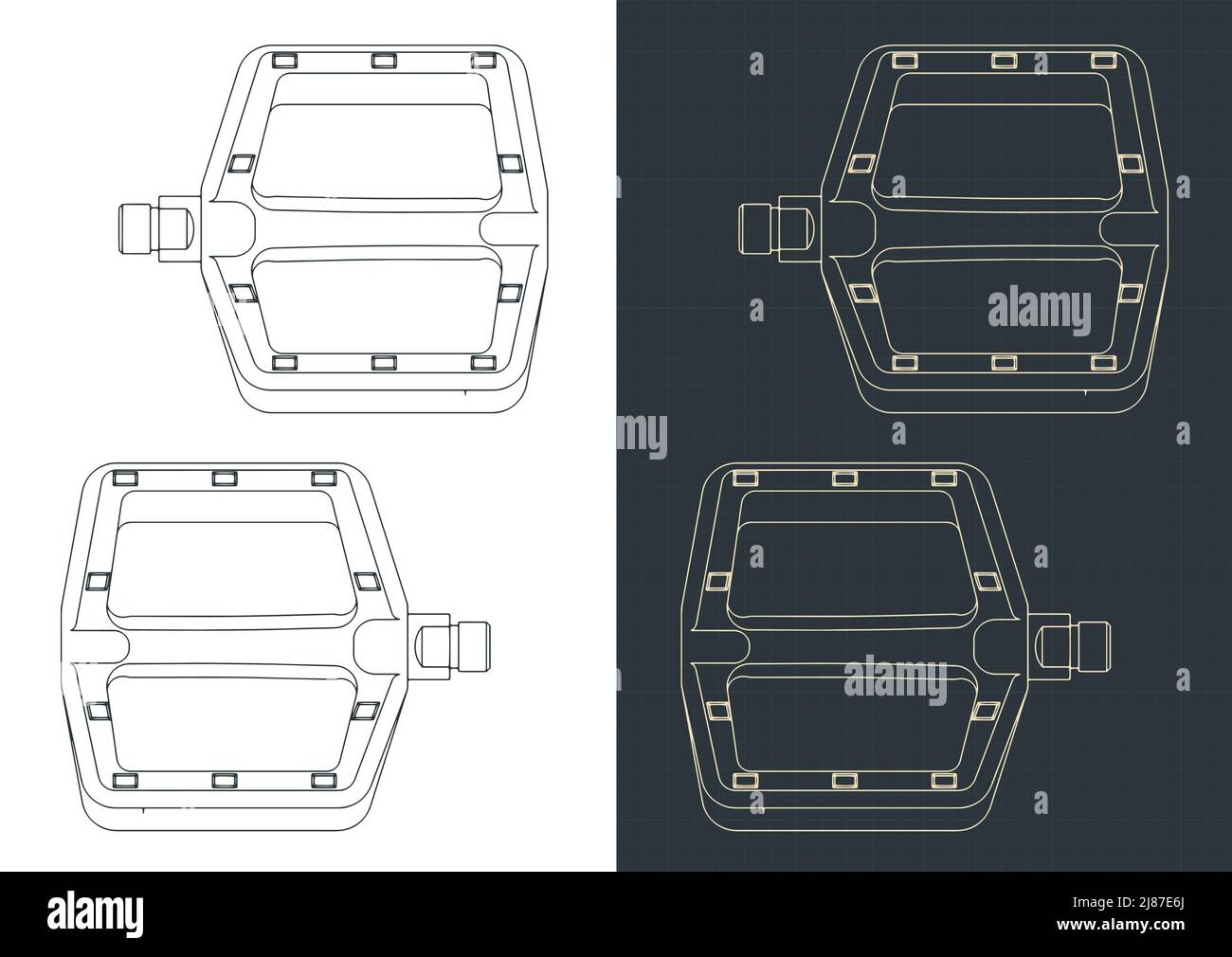 Stylized vector illustration of blueprints of bicycle pedals Stock ...