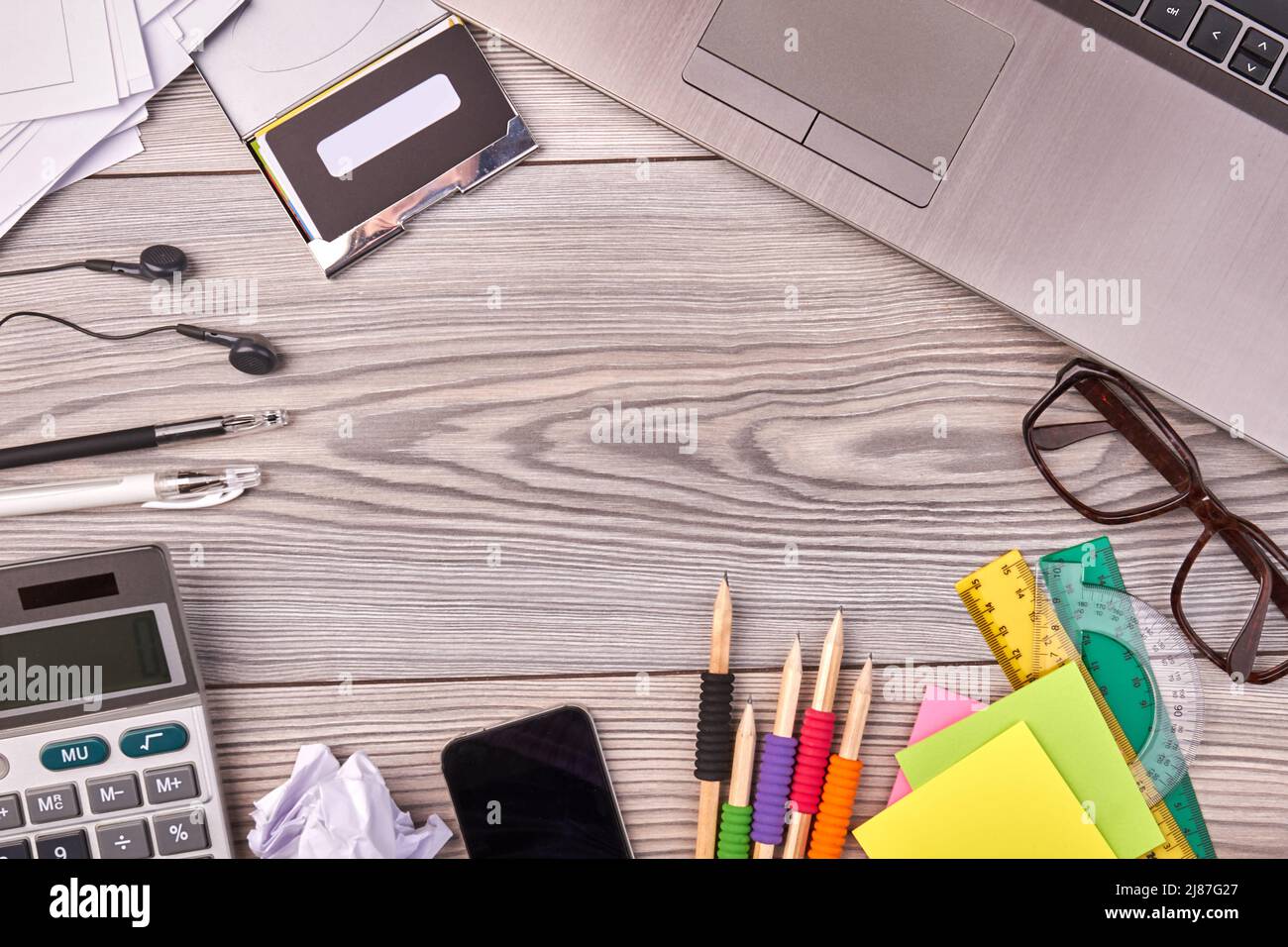 Top view office workdesk hi-res stock photography and images - Alamy
