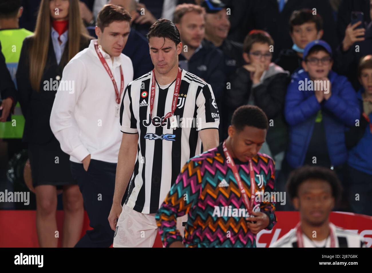 Rome, Italy, 11th May 2022. Dusan Vlahovic of Juventus reacts after ...