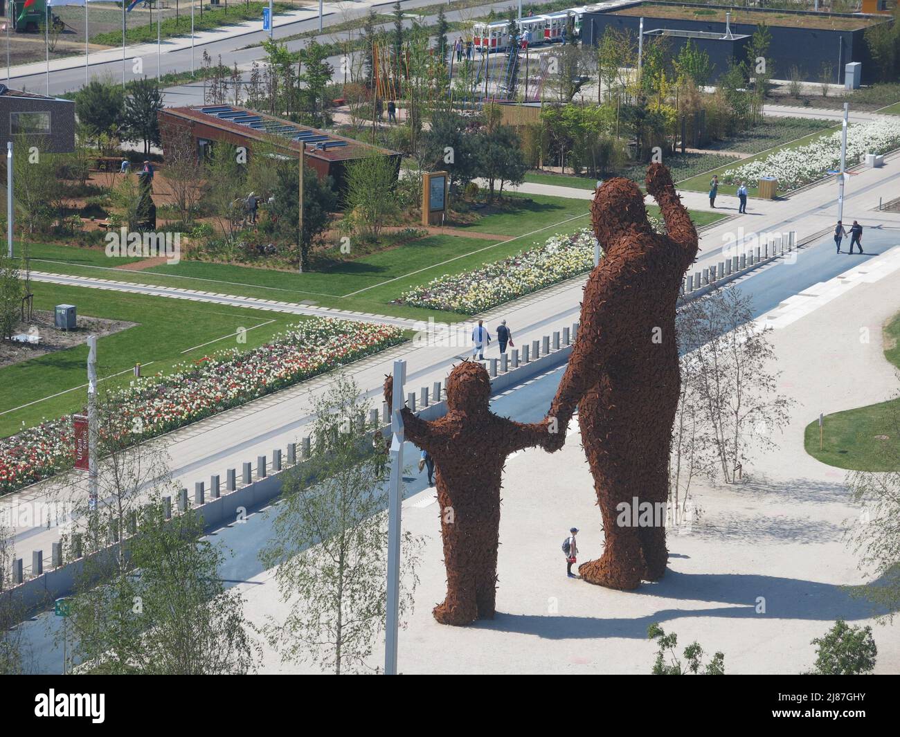 Aerial view of the Floriade Expo 2022 site taken from the cable car ...