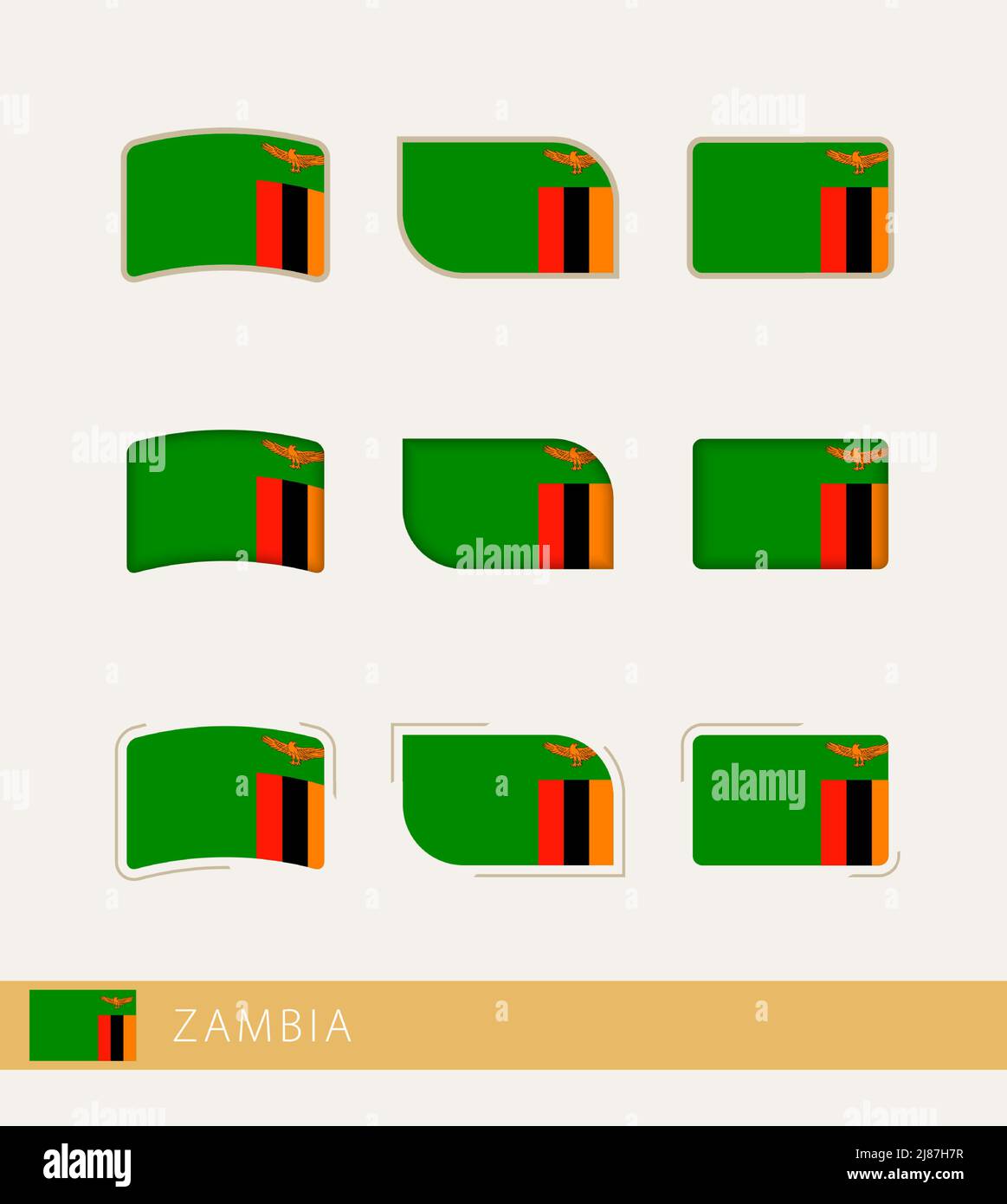 Vector flags of Zambia, collection of Zambia flags. Vector icon Stock ...