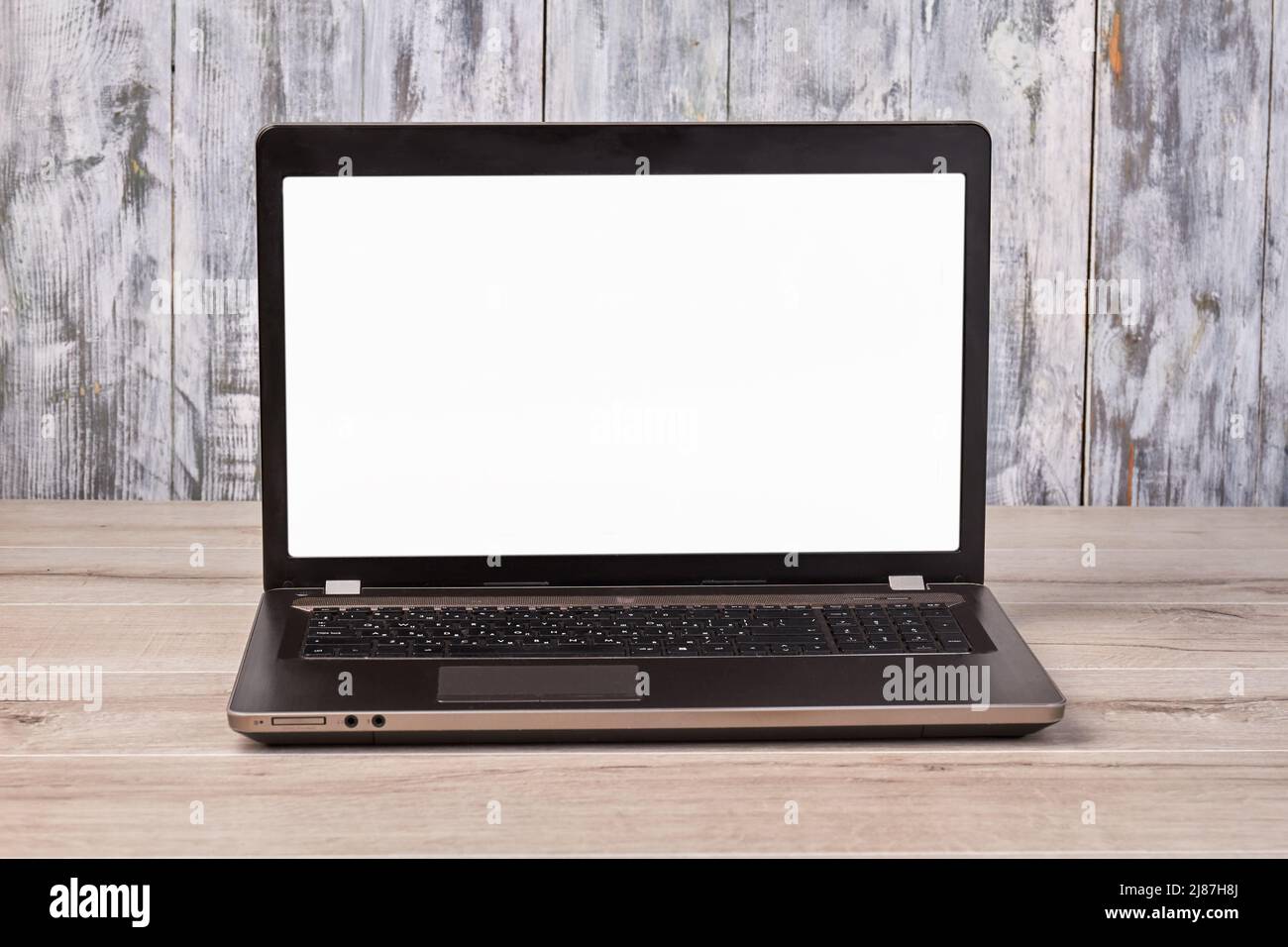 Close-up laptop pc with blank white screen. Office work computer Stock ...