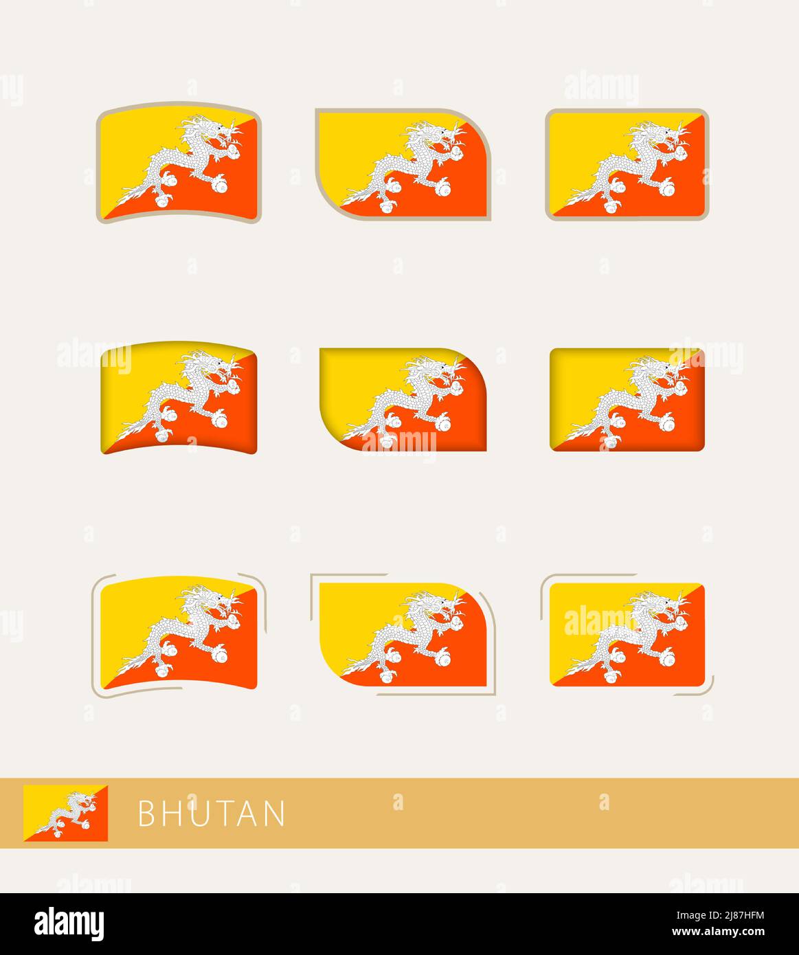 Vector flags of Bhutan, collection of Bhutan flags. Vector icon Stock ...