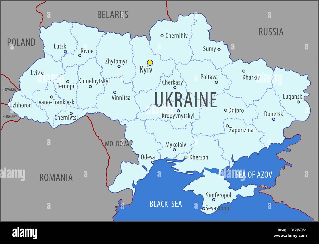 Ukraine. Map of the territory of the Ukrainian state divided into ...
