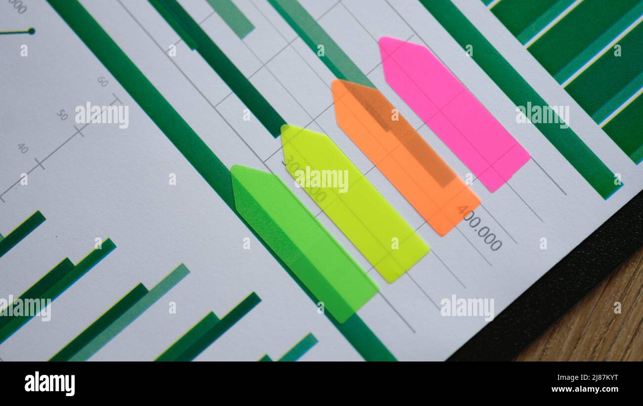 Colored sticker stripes on business analytics chart closeup Stock Photo ...