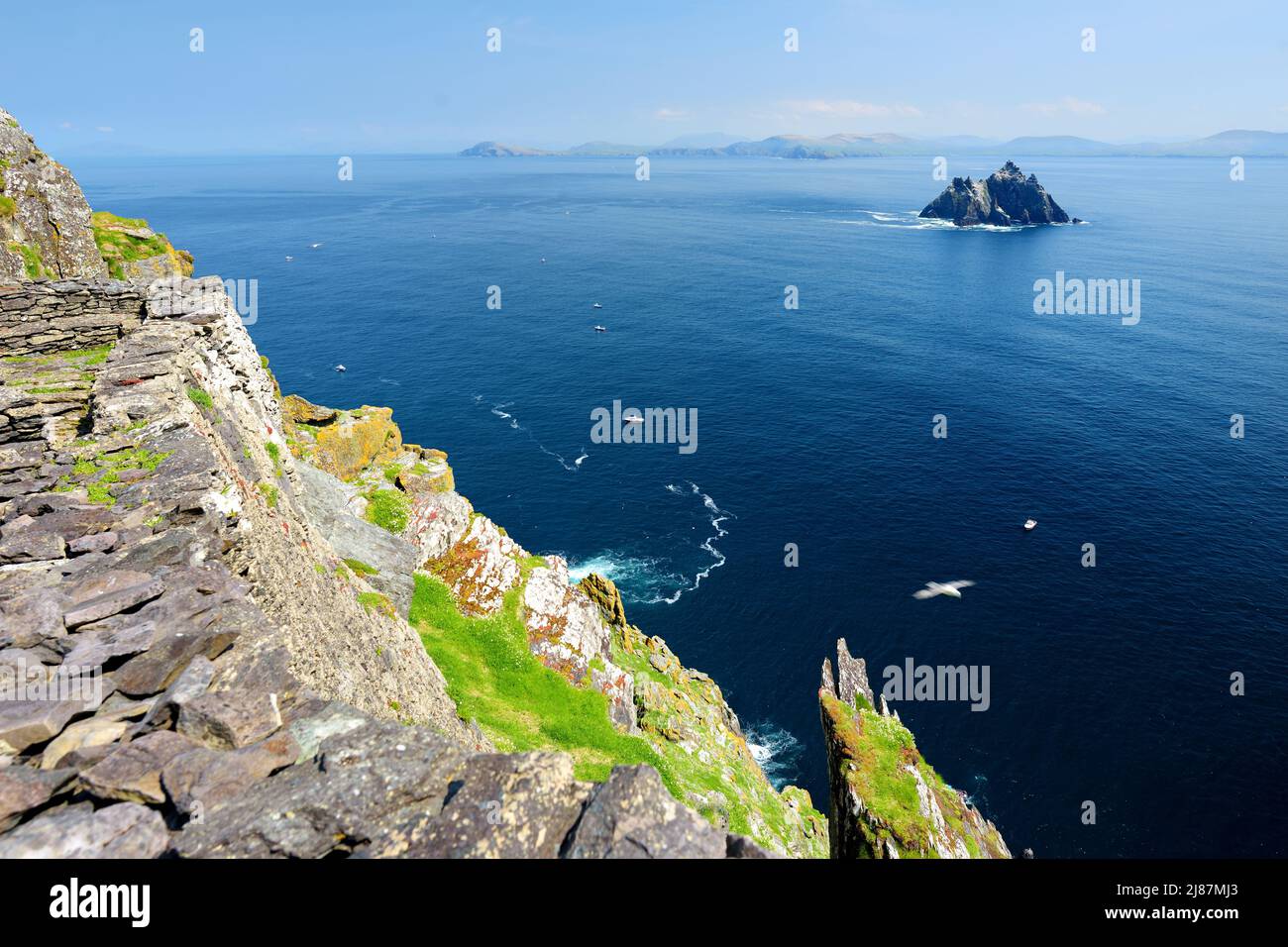 Skellig Michael or Great Skellig, home to the ruined remains of a ...