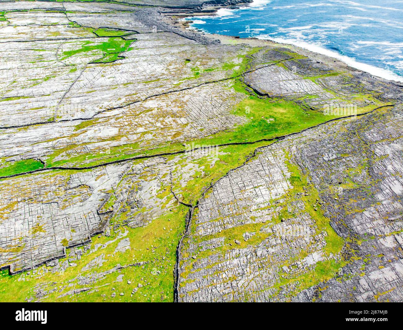 Aerial view of Inishmore or Inis Mor, the largest of the Aran Islands ...