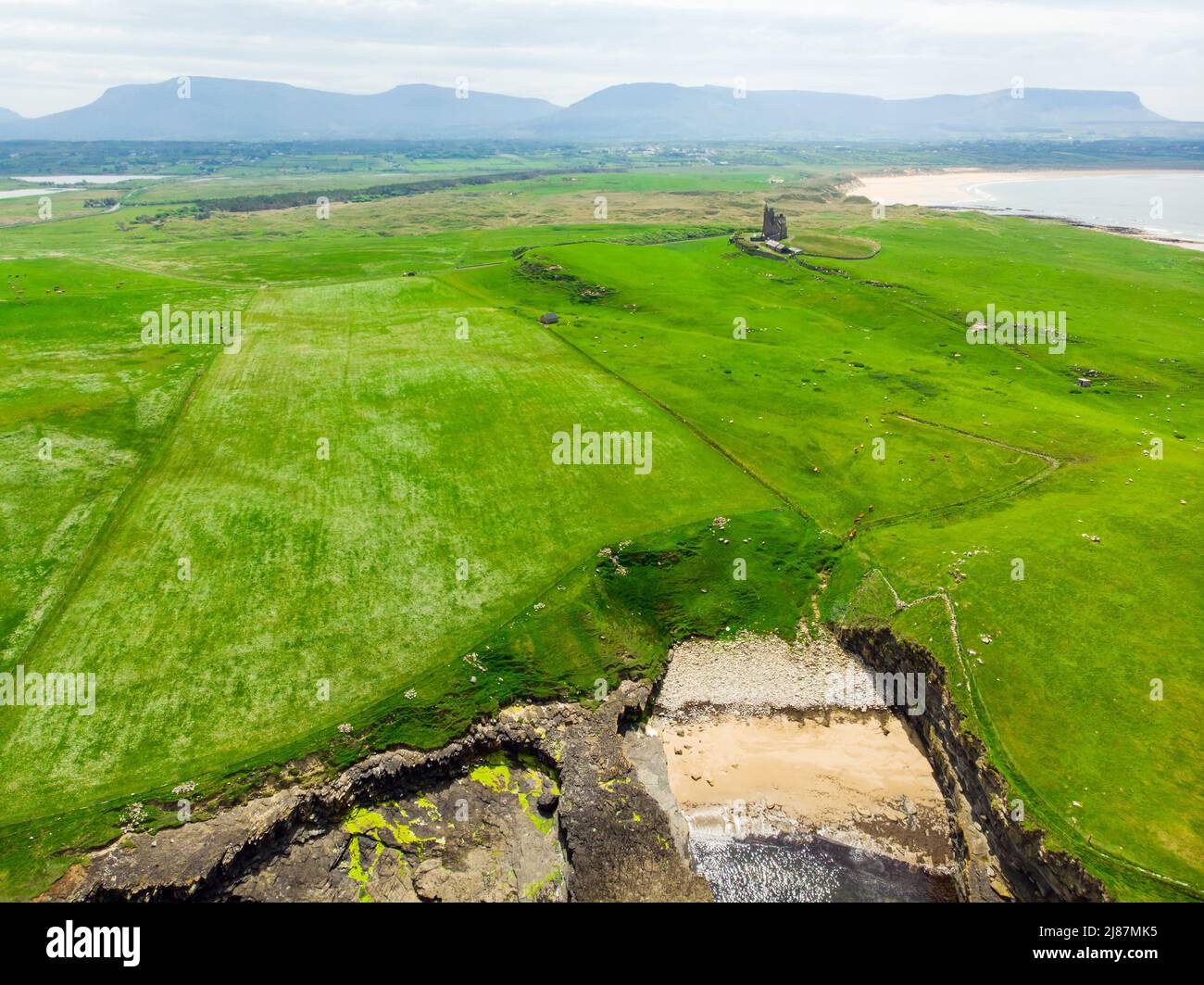 Spectacular aerial view of Mullaghmore Head with huge waves rolling ... Spectacular aerial view of Mullaghmore Head with huge waves rolling ...