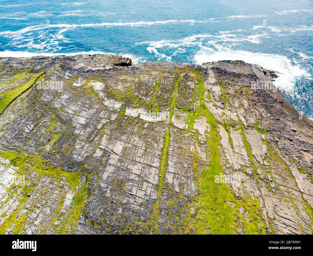 Aerial view of Inishmore or Inis Mor, the largest of the Aran Islands ...