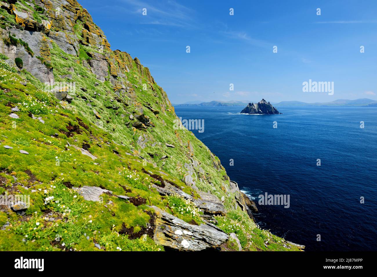 Skellig Michael or Great Skellig, home to the ruined remains of a ...