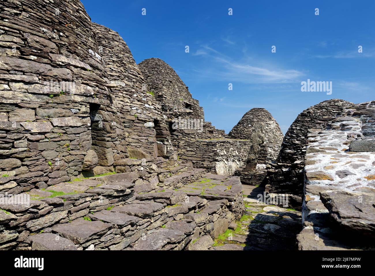 Skellig Michael or Great Skellig, home to the ruined remains of a ...