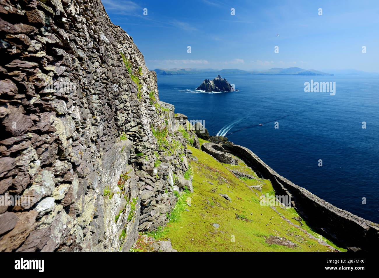 Skellig Michael or Great Skellig, home to the ruined remains of a ...