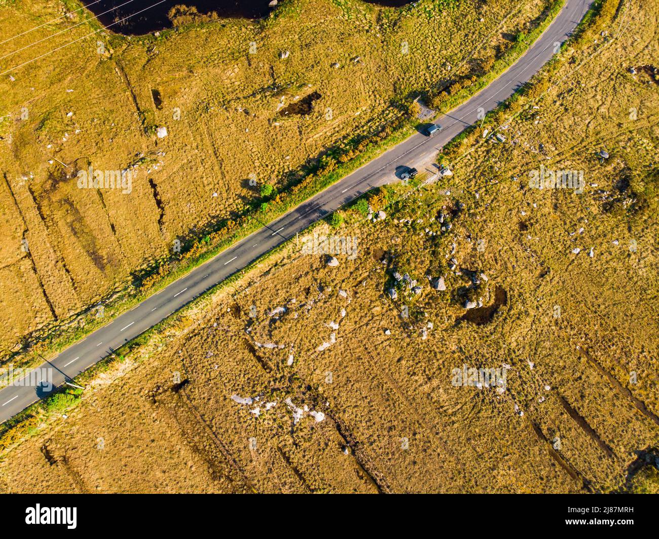 Beautiful aerial sunset view of Connemara region in Ireland. Scenic ...