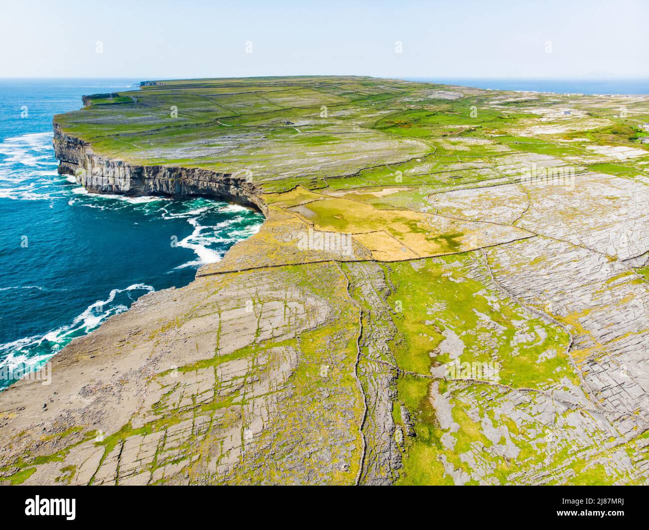 Aerial view of Inishmore or Inis Mor, the largest of the Aran Islands ...