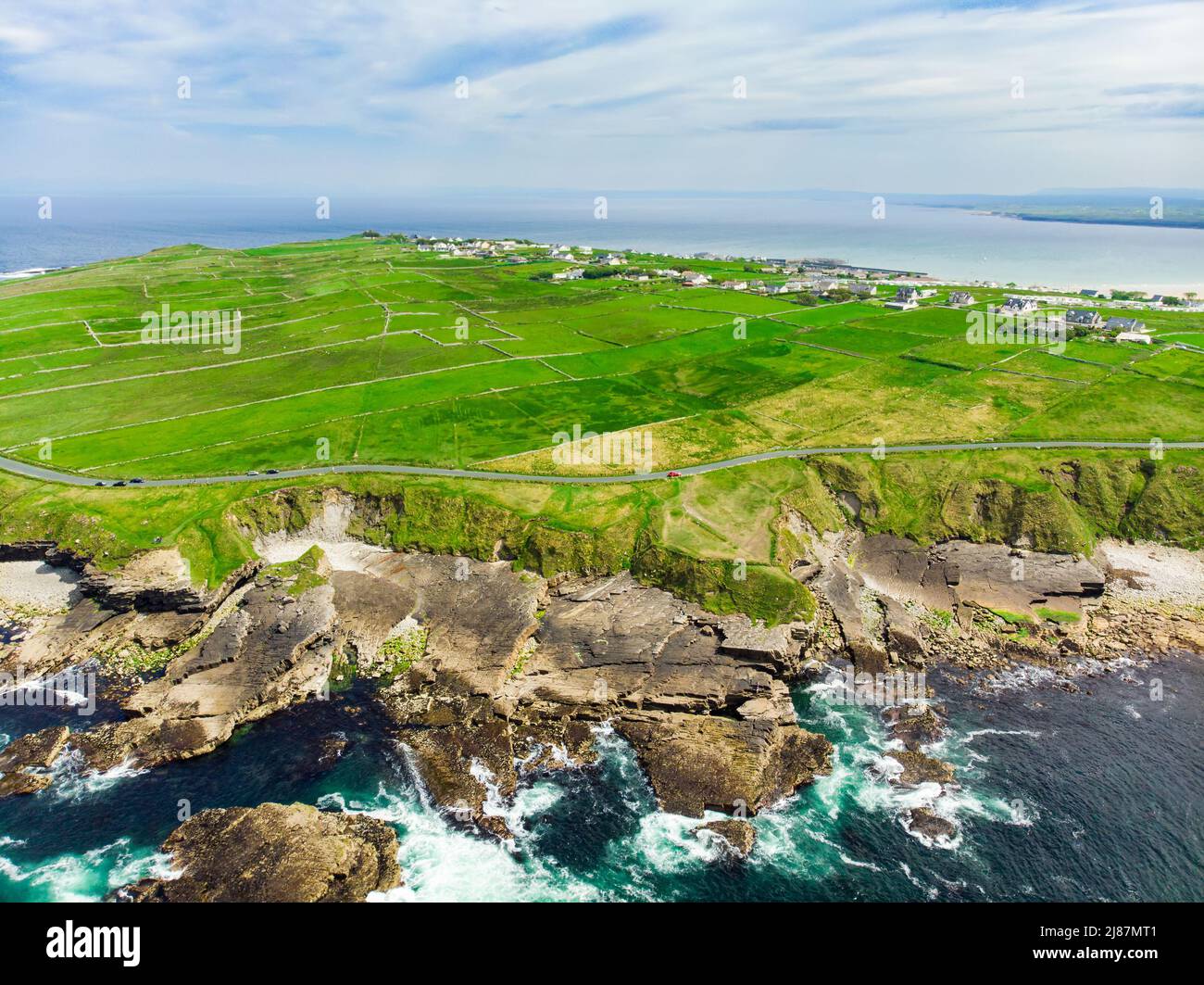 Spectacular aerial view of Mullaghmore Head with huge waves rolling ...