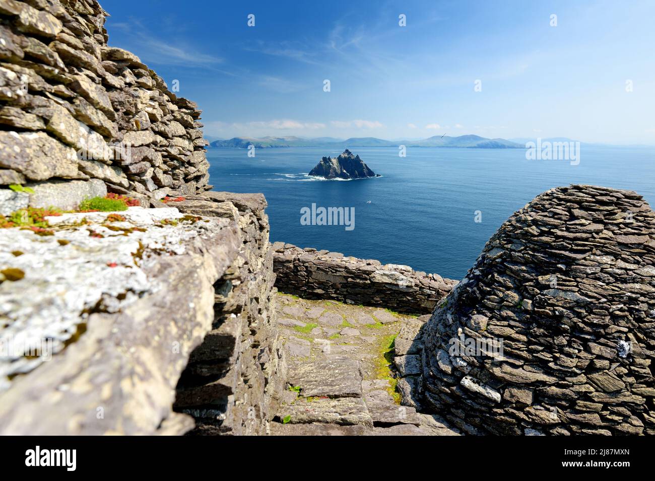 Skellig Michael or Great Skellig, home to the ruined remains of a ...
