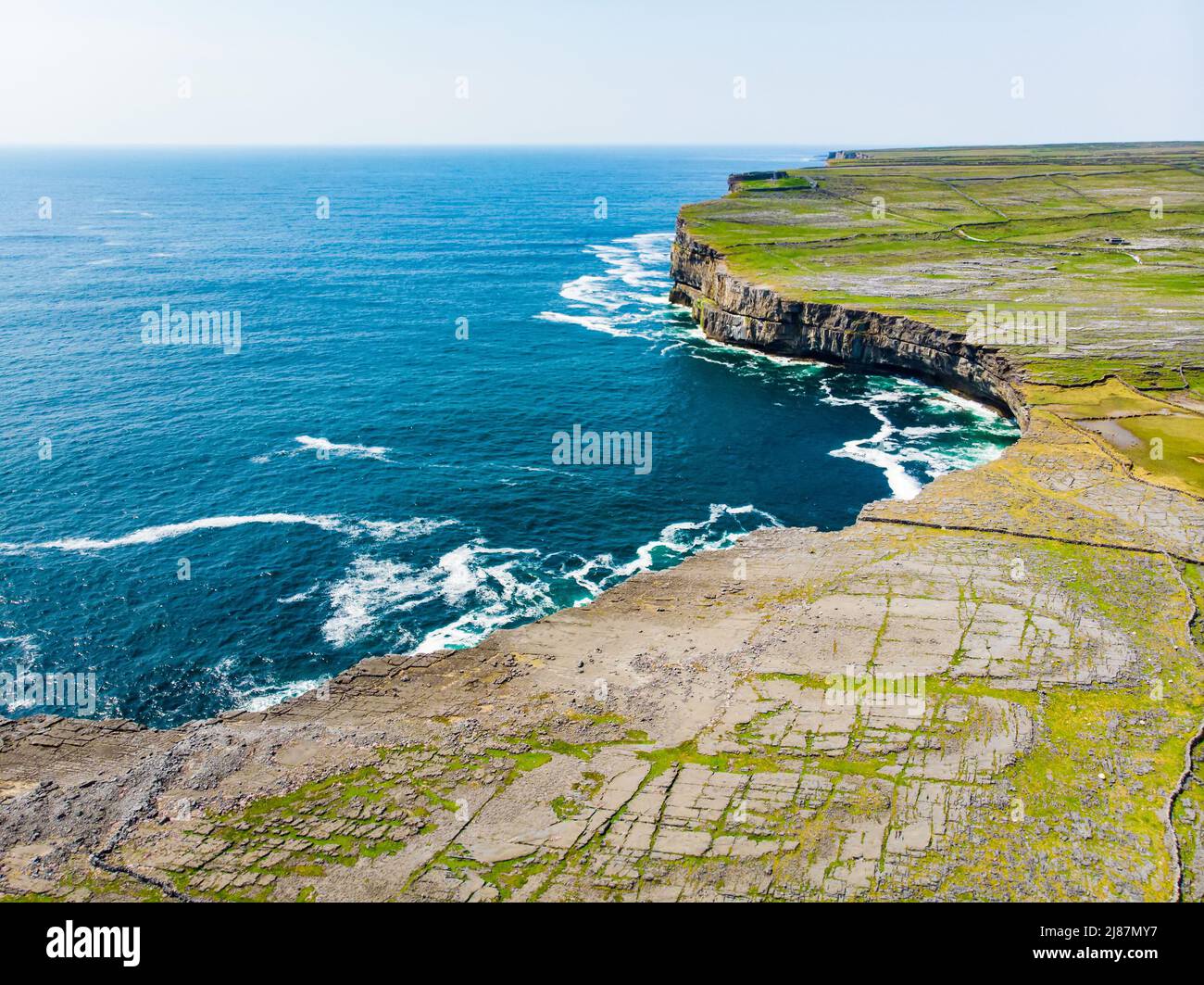 Aerial view of Inishmore or Inis Mor, the largest of the Aran Islands ...