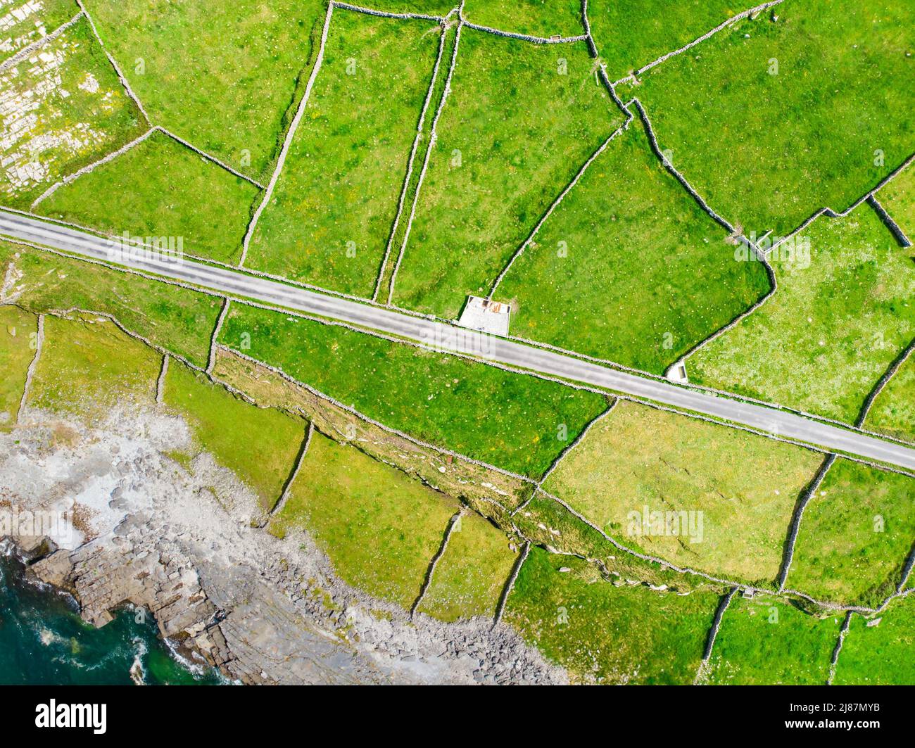 Aerial view of Inishmore or Inis Mor, the largest of the Aran Islands ...