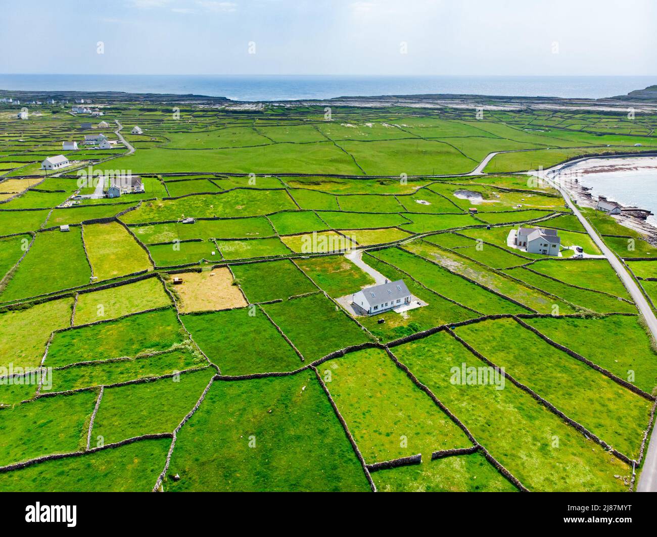 Aerial view of Inishmore or Inis Mor, the largest of the Aran Islands ...