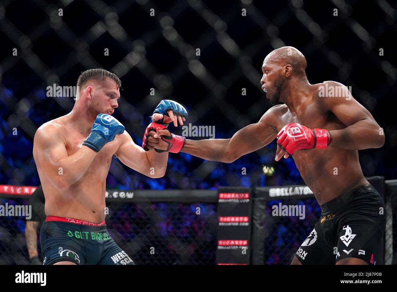 Logan Storley (left) and Michael Page in action during the Welterweight ...