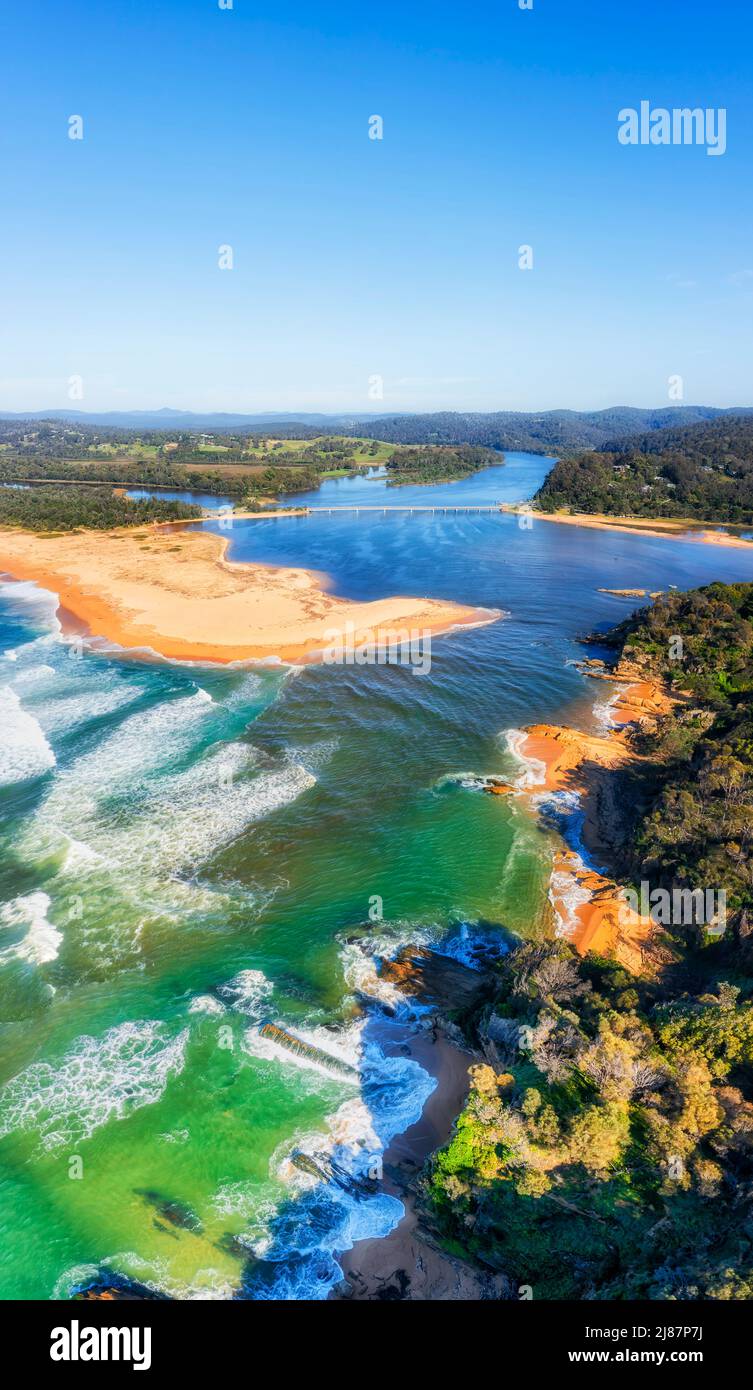 Bega river delta on Sapphire coast of Pacific entering the ocean ...