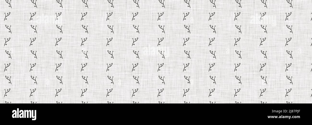 French grey botanical leaf linen border pattern with 2 tone country ...
