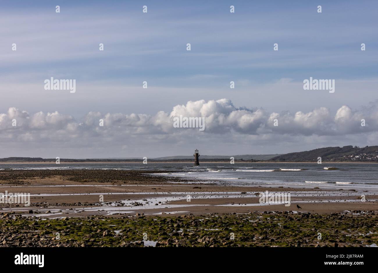 Whiteford lighthouse on the coast of the Gower peninsula in South Wales ...