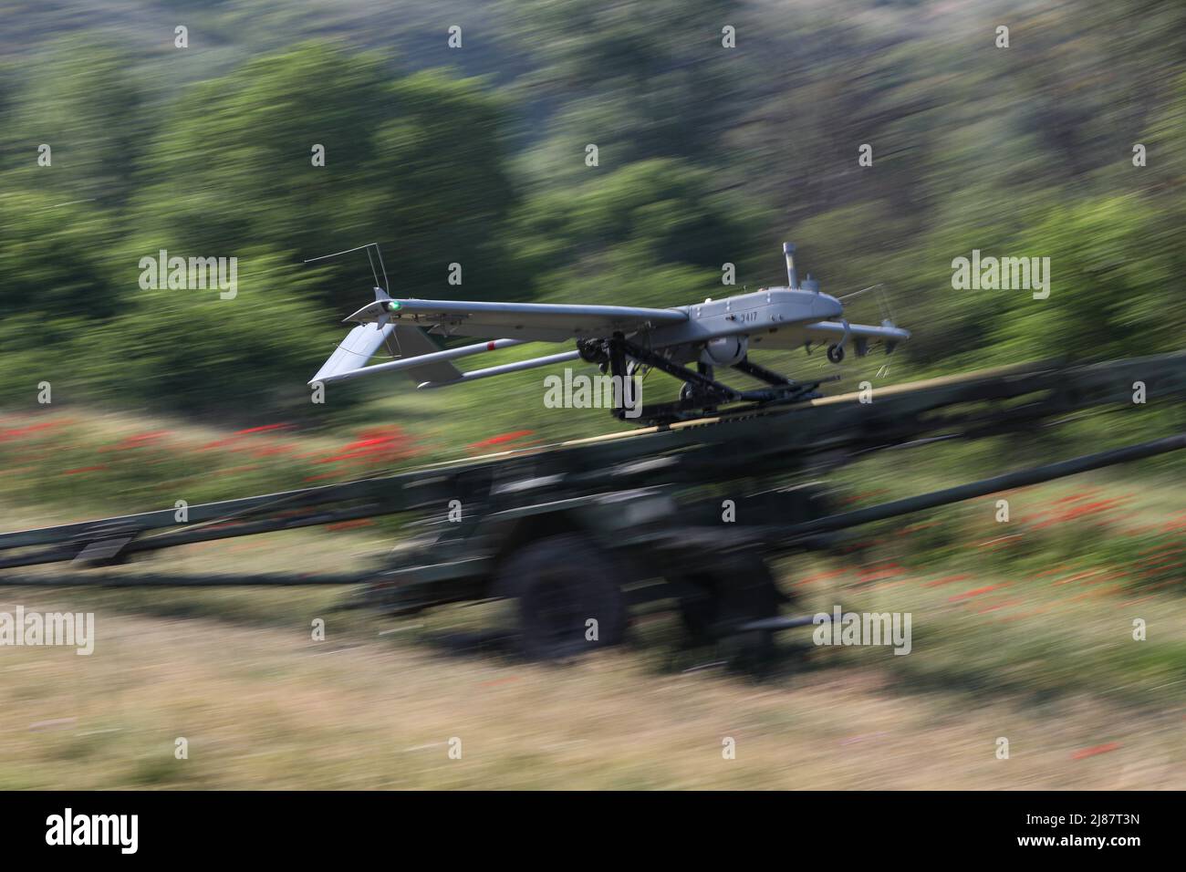 A U.S. Army RQ-7B V2 Shadow is launched during Exercise Swift Response ...