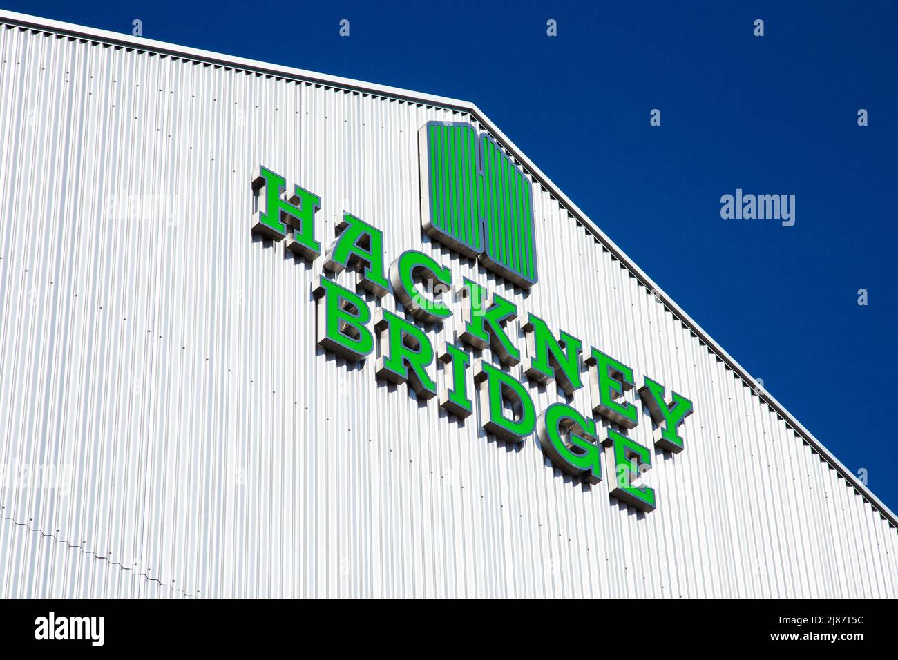 Logo on the Hackney Bridge co-working space, retail complex and street ...