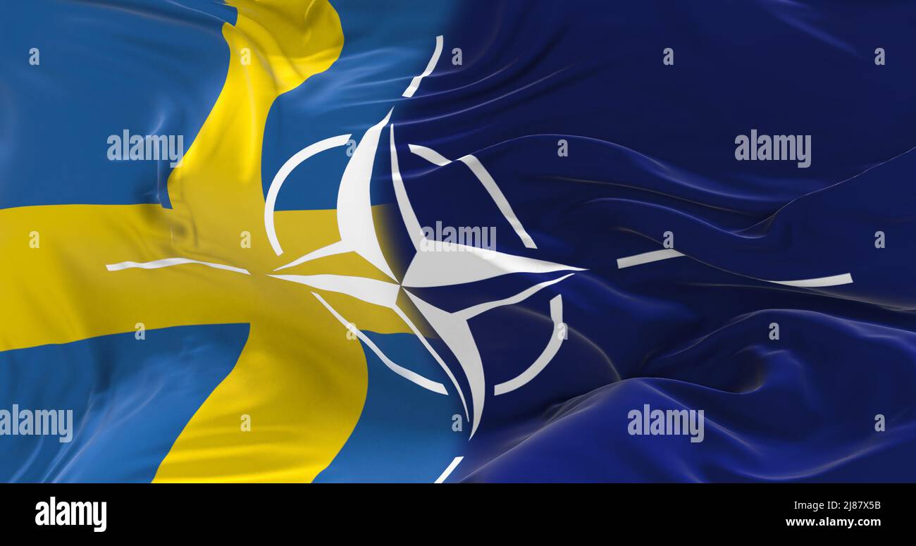 Minsk, Belarus - May, 2021: flag of Sweden and NATO at cloudy sky ...