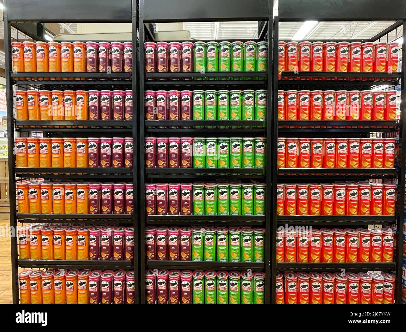 Grovetown, Ga USA - 12 15 21: Pringles potato chip display in a retail ...