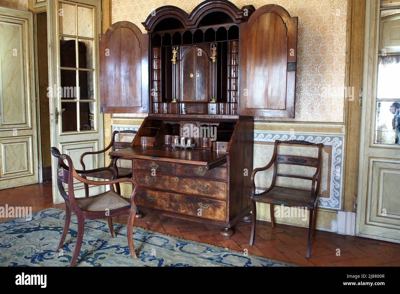 Wooden Bureau in the Queen`s Study, Interiors of Queluz National Palace ...