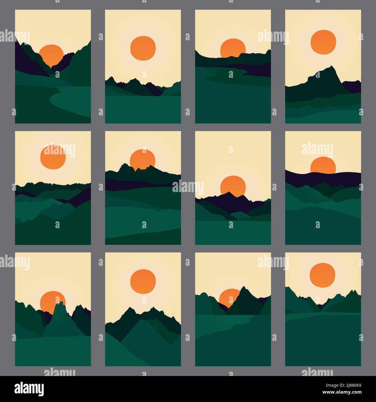 Set of creative vector abstract natural landscape backgrounds Stock ...