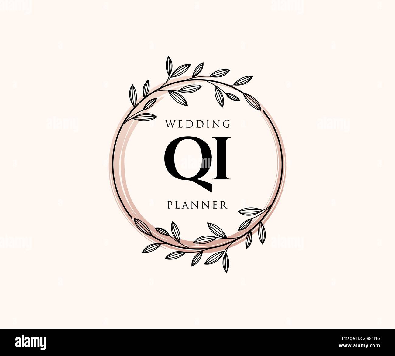 QI Initials letter Wedding monogram logos collection, hand drawn modern ...
