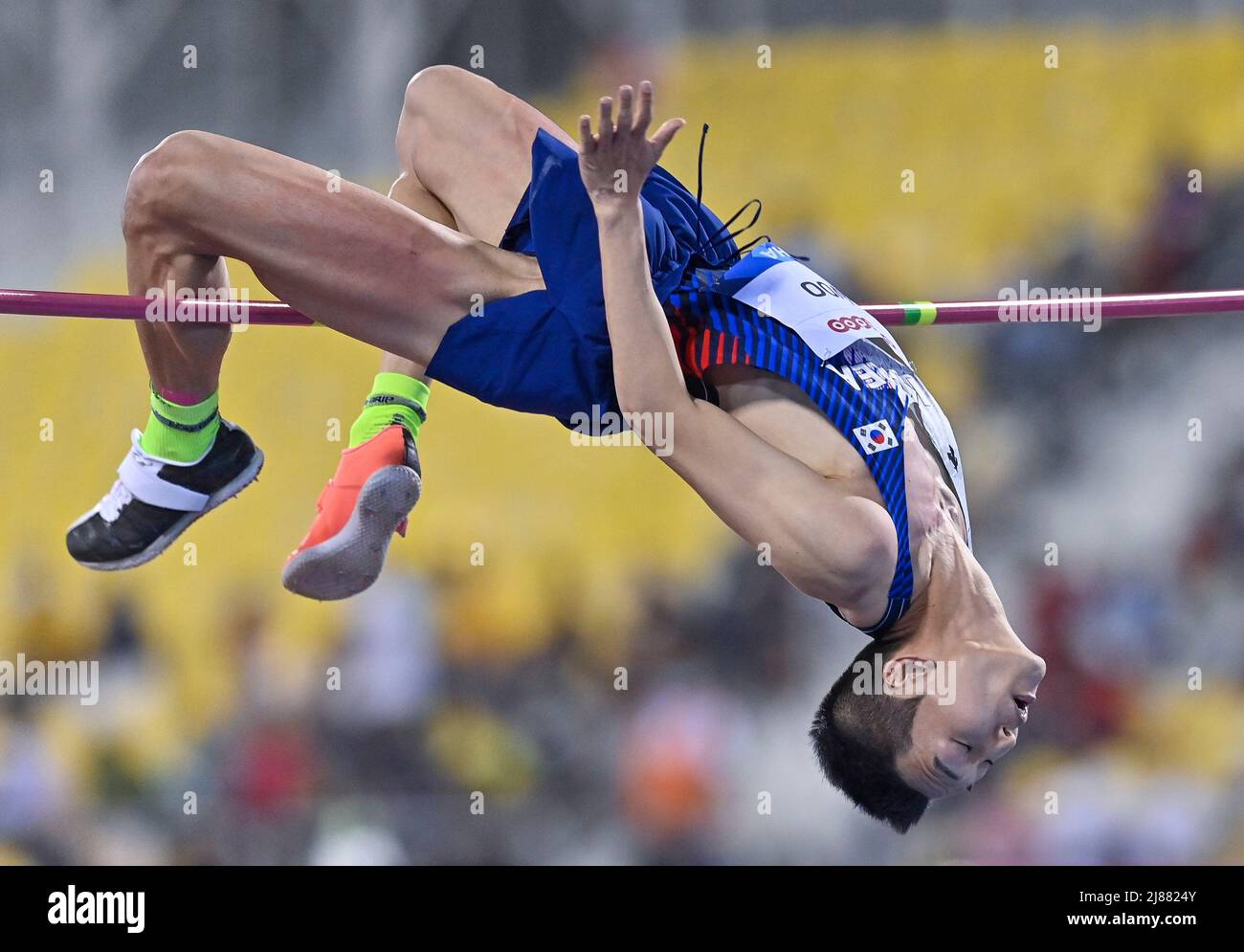 Doha, Qatar. 13th May, 2022. Woo Sang-hyeok of South Korea competes ...