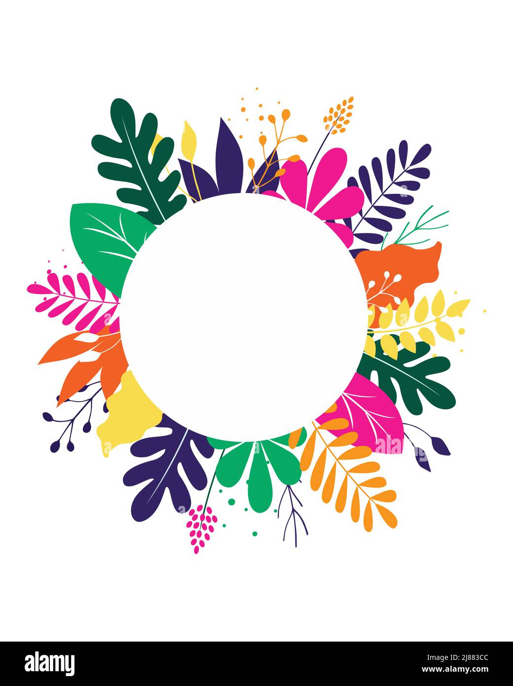 Floral circle banner with colorful leaves and branches. Decorative ...