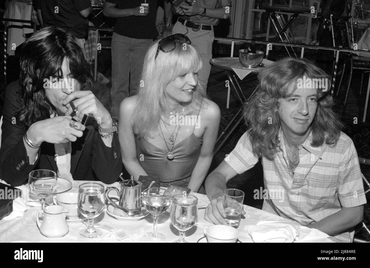 Joe Perry, Elyssa Jerret and Brad Whitford at the press conference ...