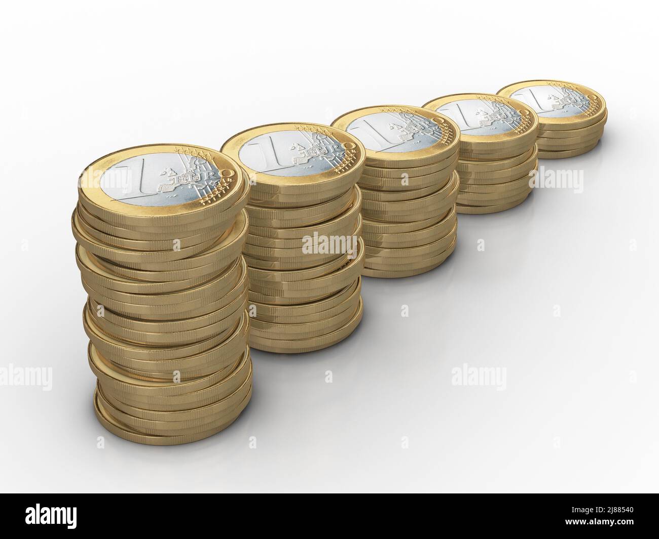 One euro coins stack on a white background. 3d illustration Stock Photo ...