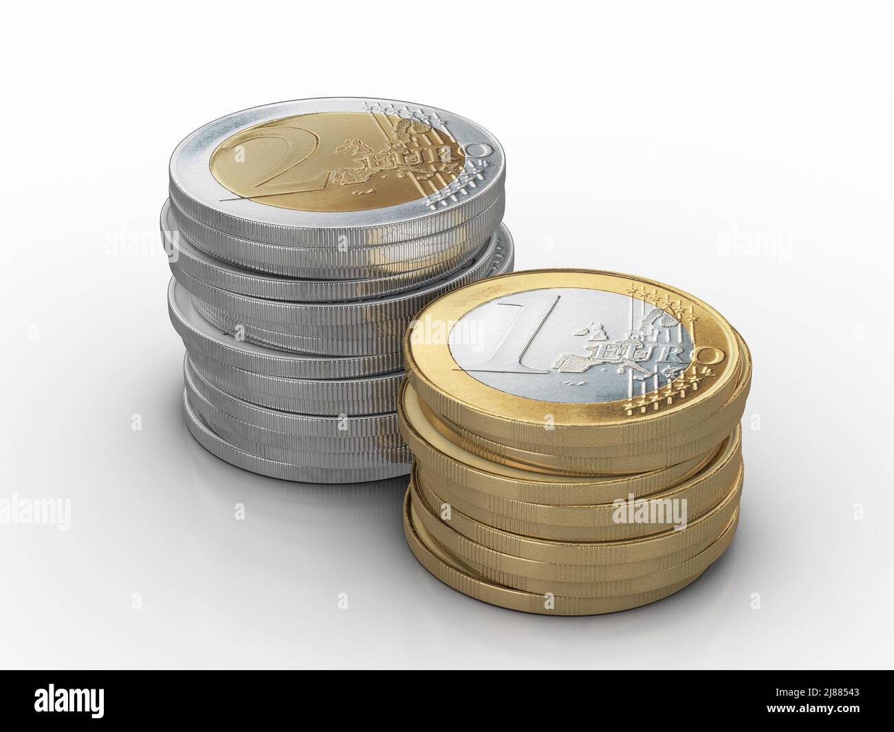 Euro coins stack on a white background. 3d illustration Stock Photo - Alamy
