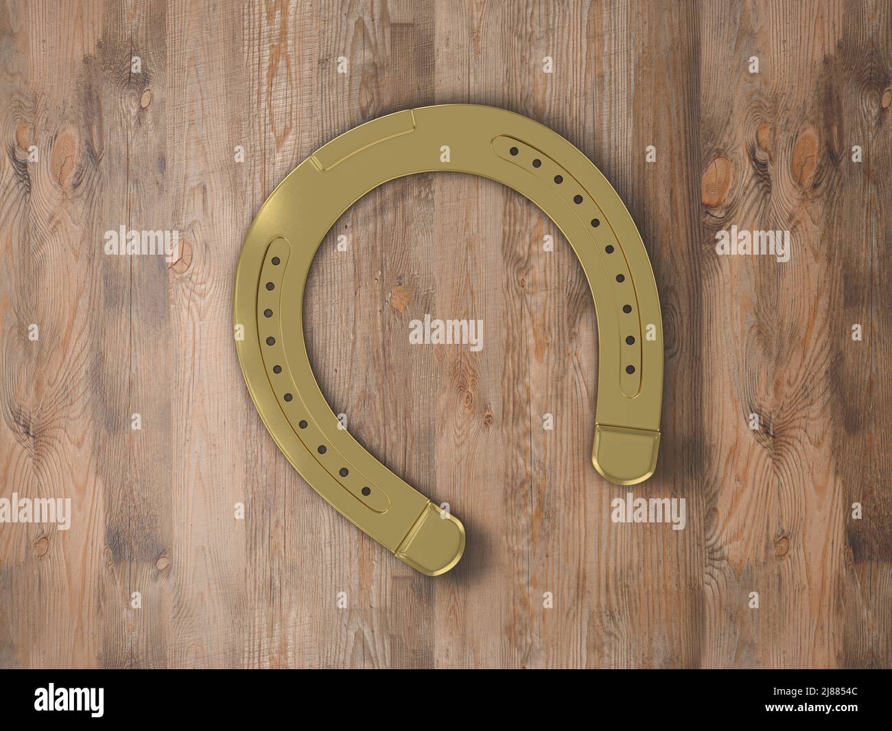 Horseshoe on wooden background. 3d illustration Stock Photo - Alamy
