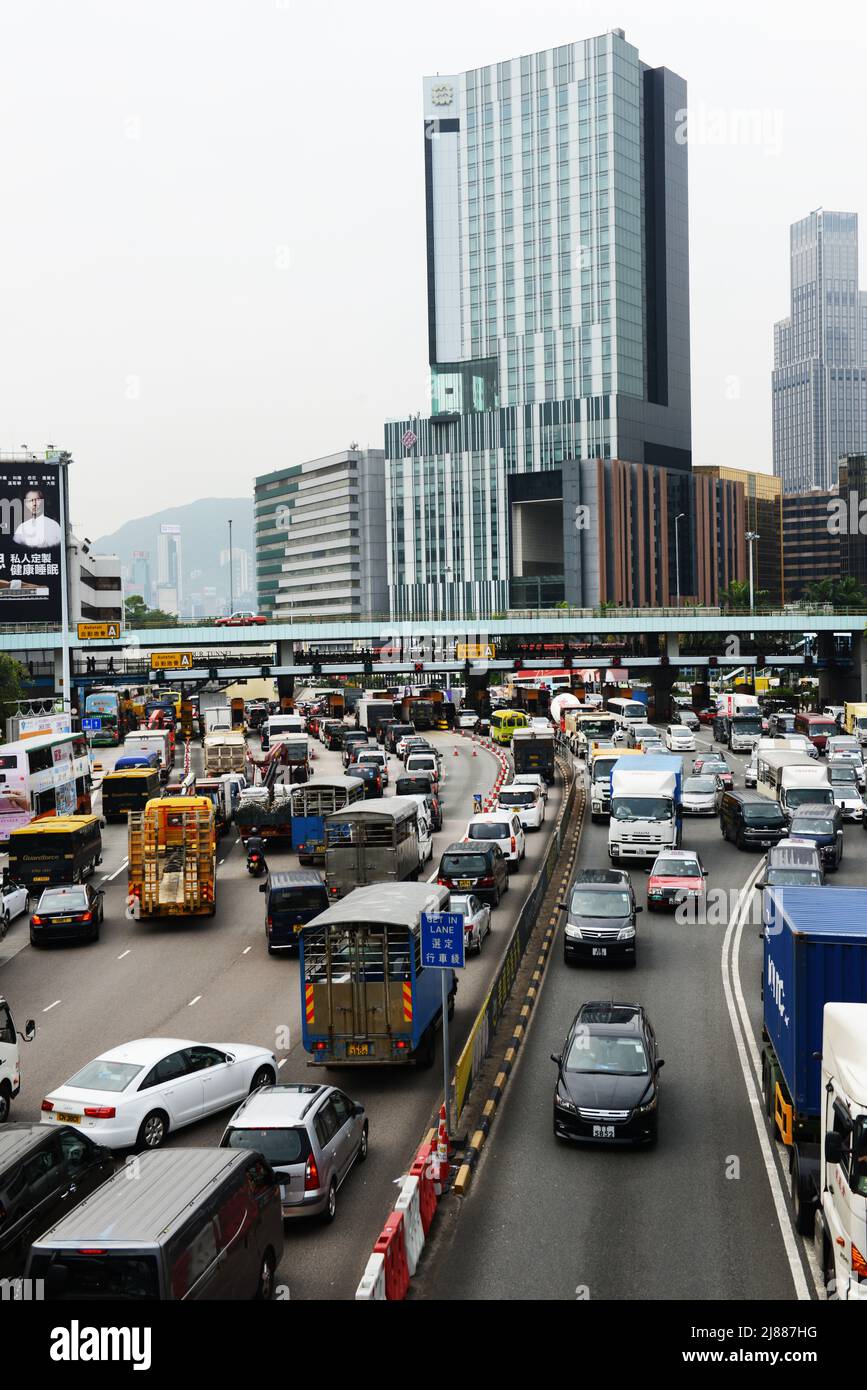 Traffic leading to the Cross-Harbour Tunnel in Hung Hom, Kowloon, Hong ...