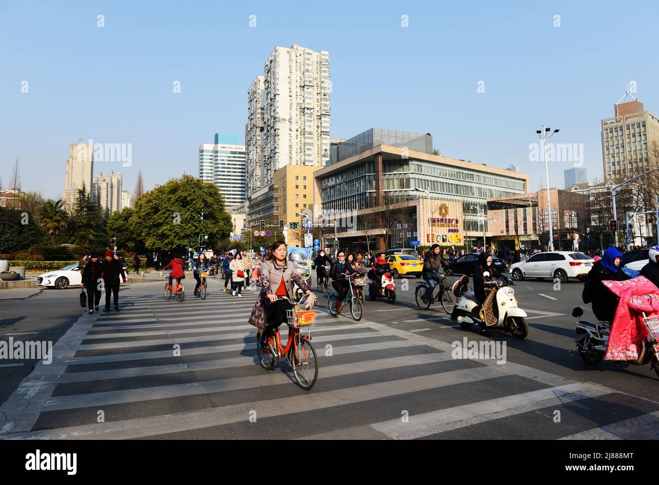 A buay bicycle lane along Zhongshan south road in Nanjing, China Stock ...