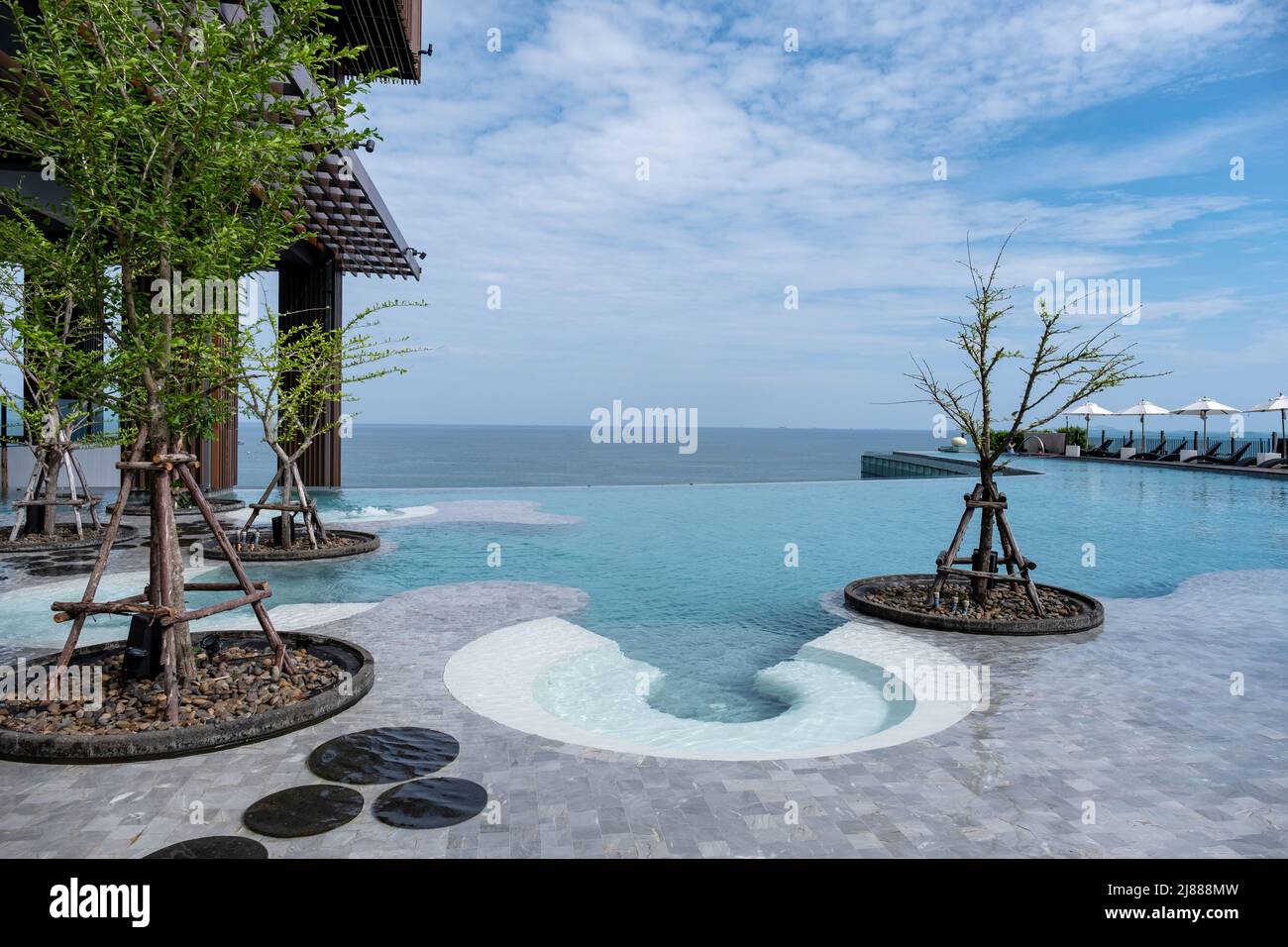 Pattaya Thailand May 2022, modern Hilton hotel at oceanfront beach road ...