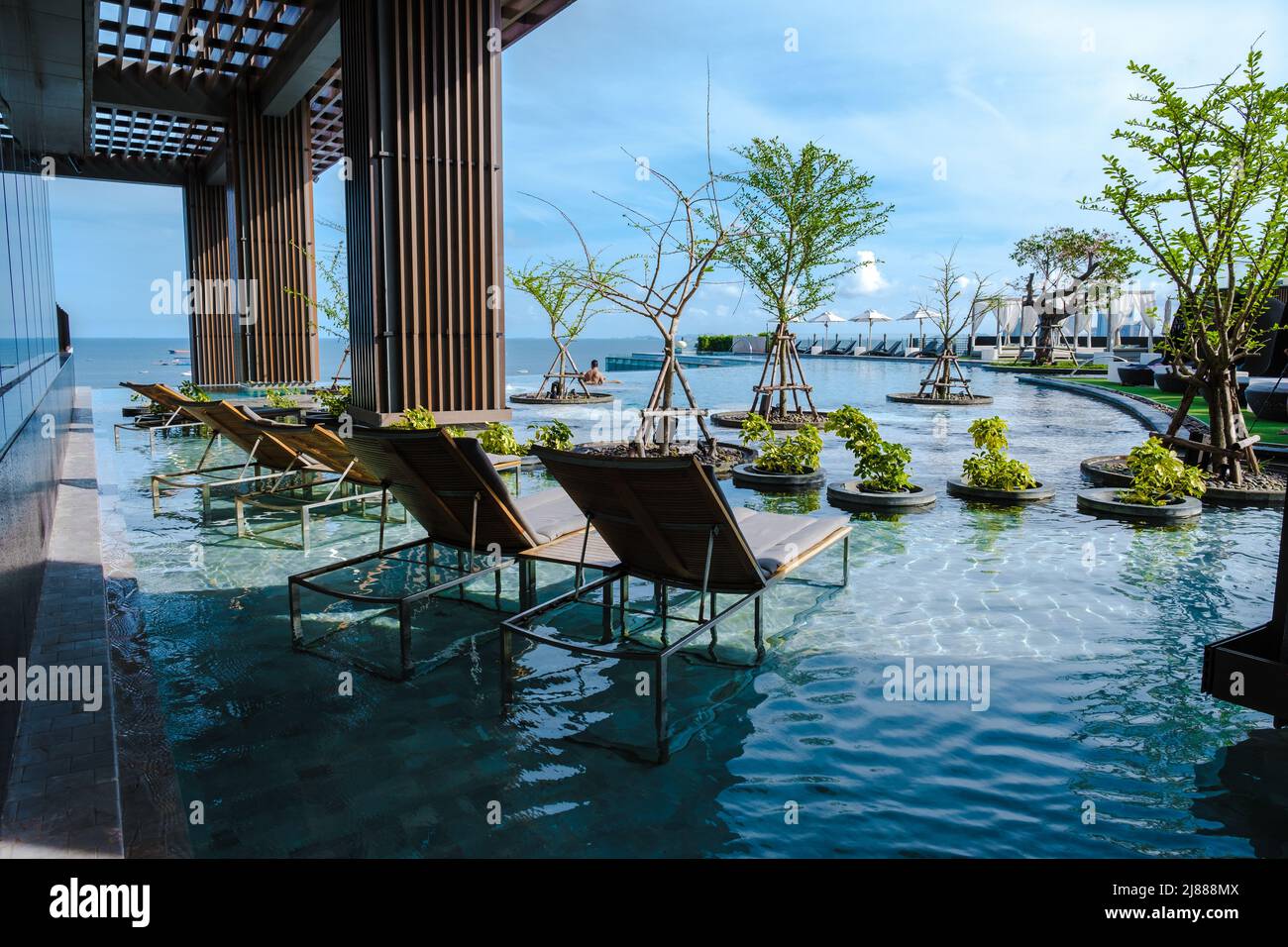 Pattaya Thailand May 2022, modern Hilton hotel at oceanfront beach road ...