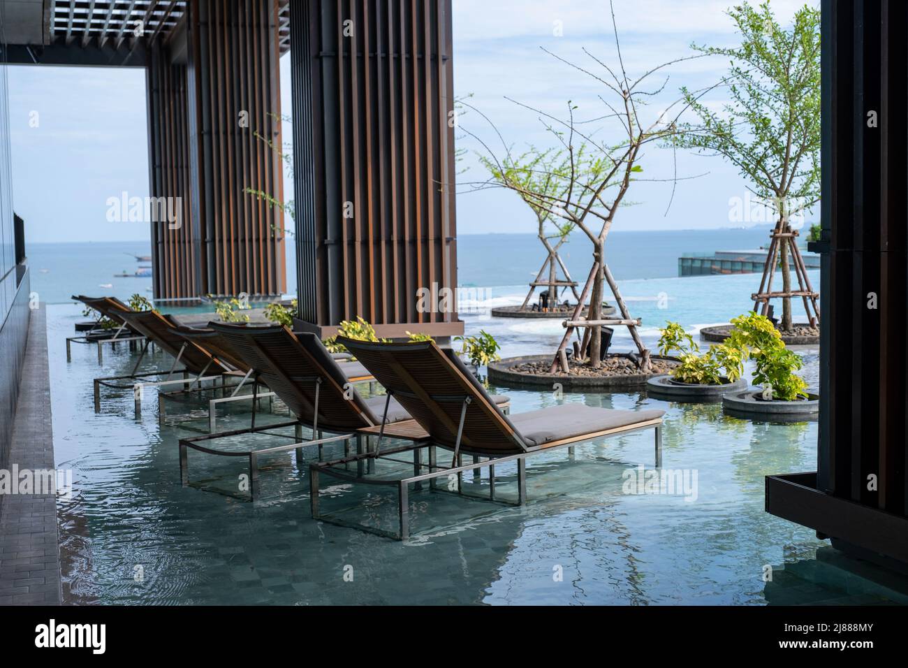 Pattaya Thailand May 2022, modern Hilton hotel at oceanfront beach road ...