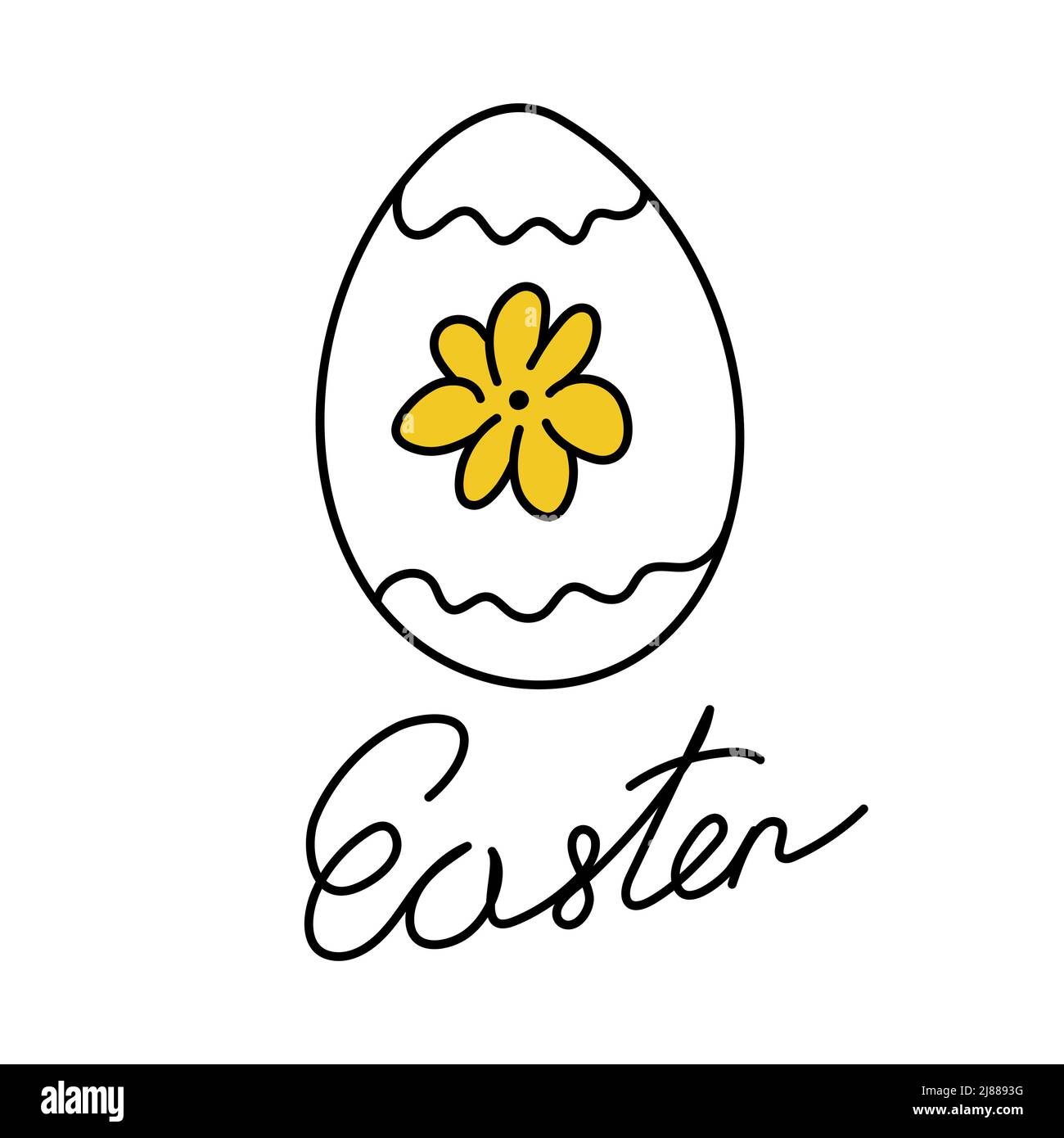 Cute Easter egg with flower. Sloppy festive lettering. Simple spring ...
