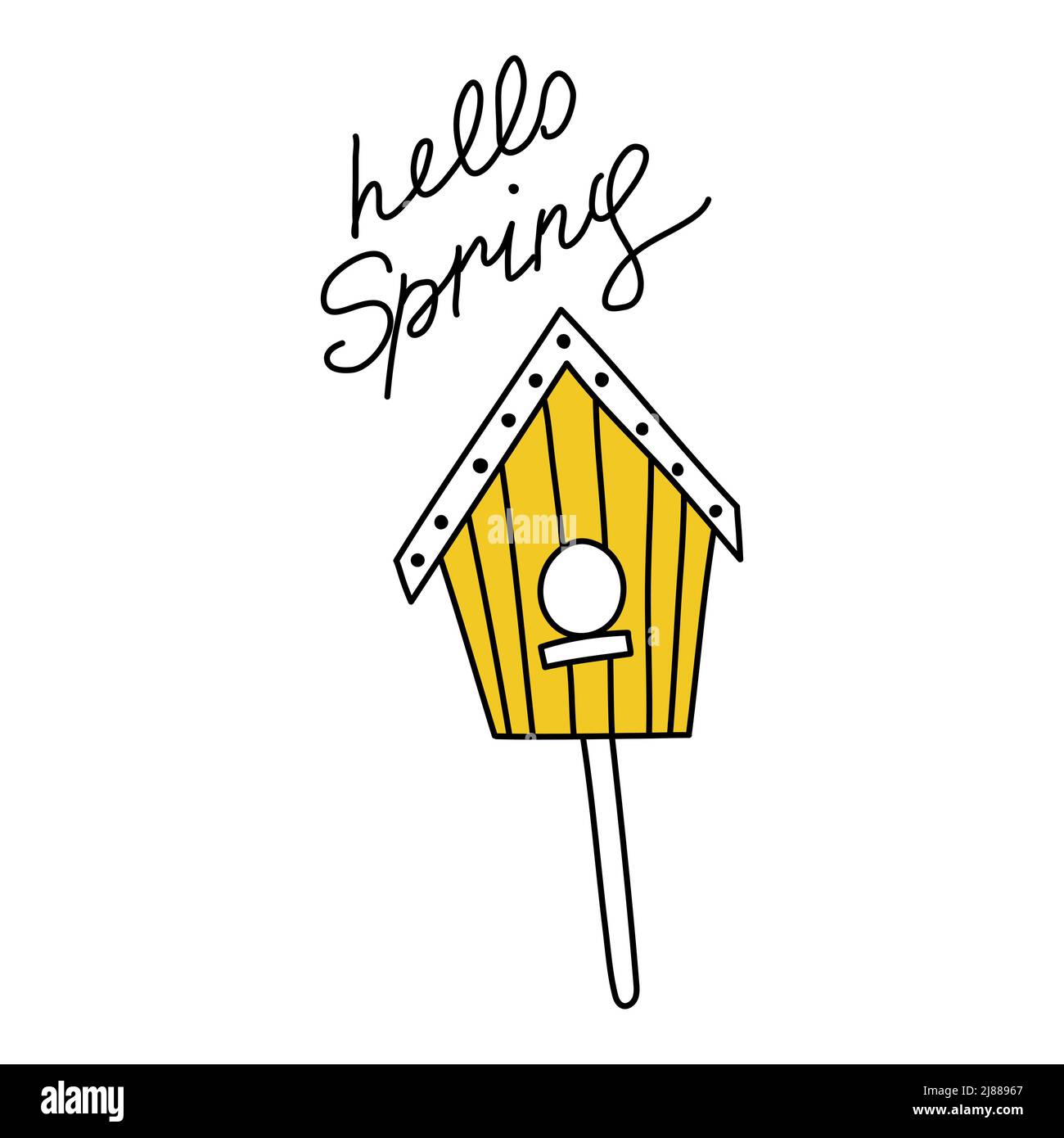 Cute hut for birds. Birdhouse in doodle style. Sloppy lettering with ...