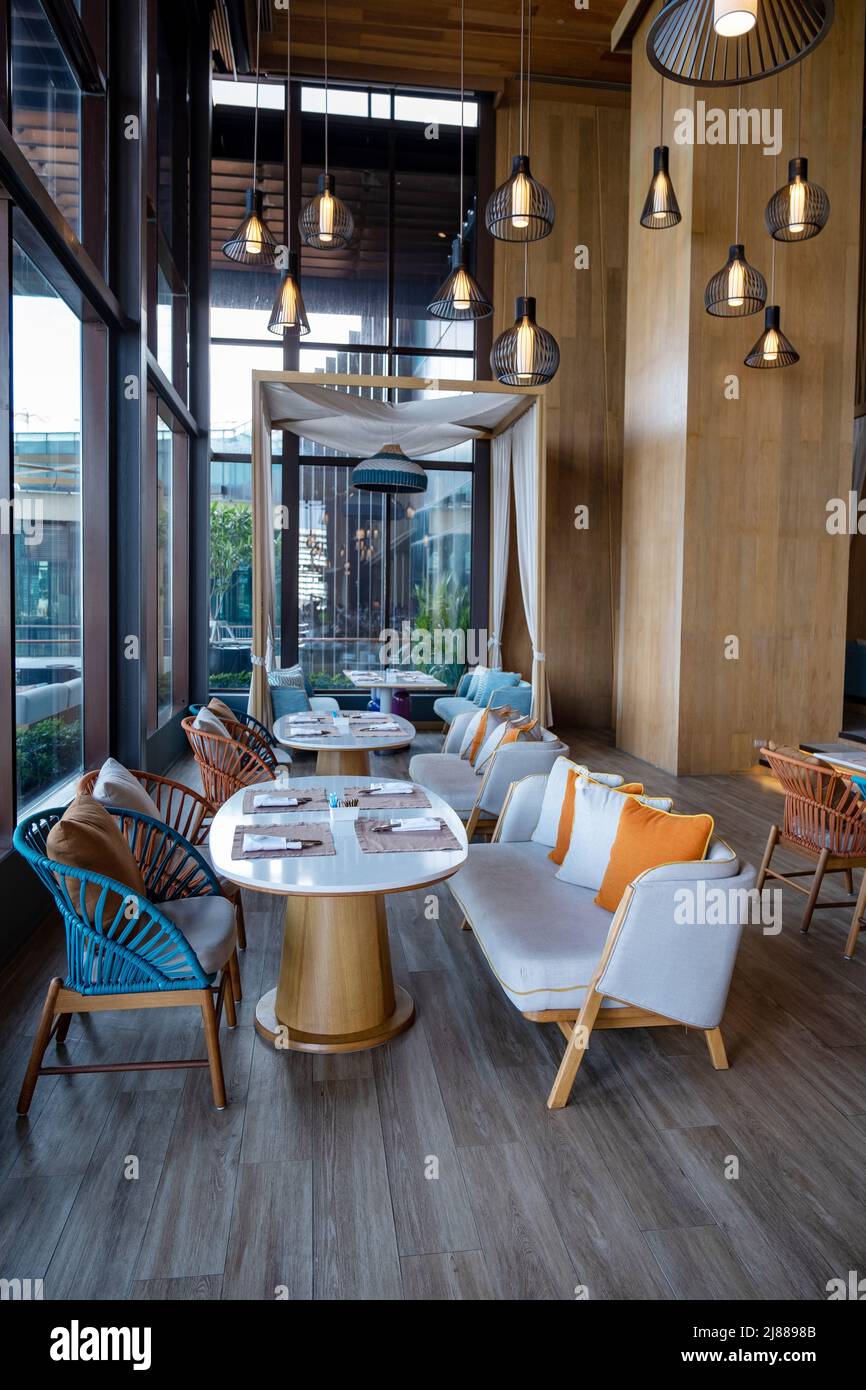 Pattaya Thailand May 2022, modern Hilton hotel at oceanfront beach road ...