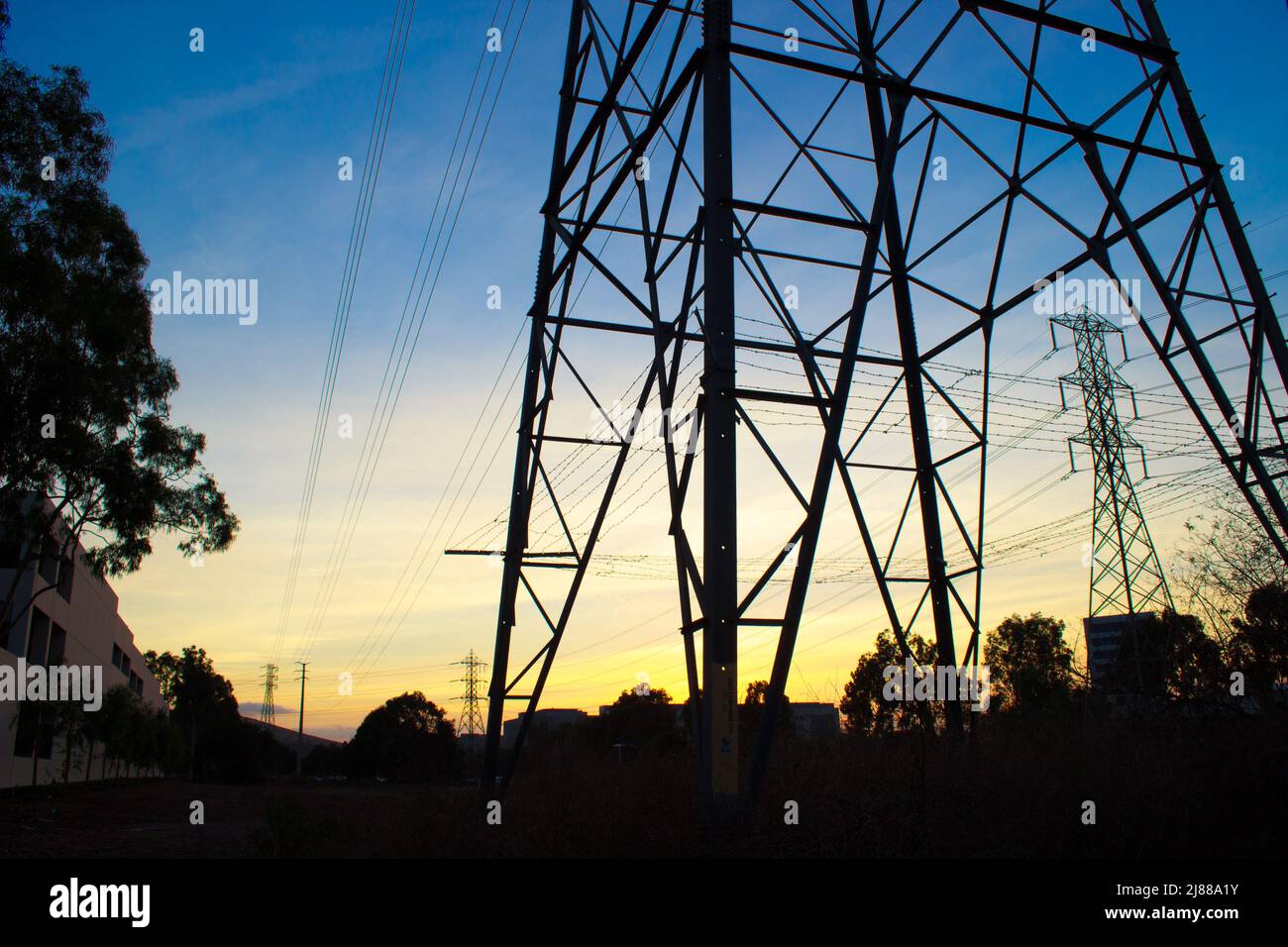 Power Line Silhouette During Sunset Stock Photo - Alamy