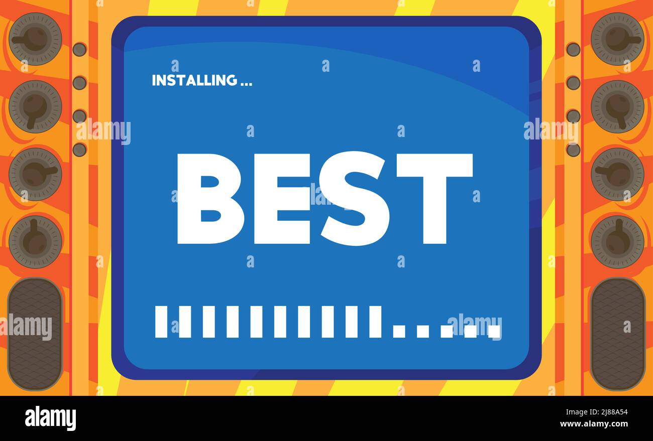 Cartoon Computer With the word Best. Message of a screen displaying an ...